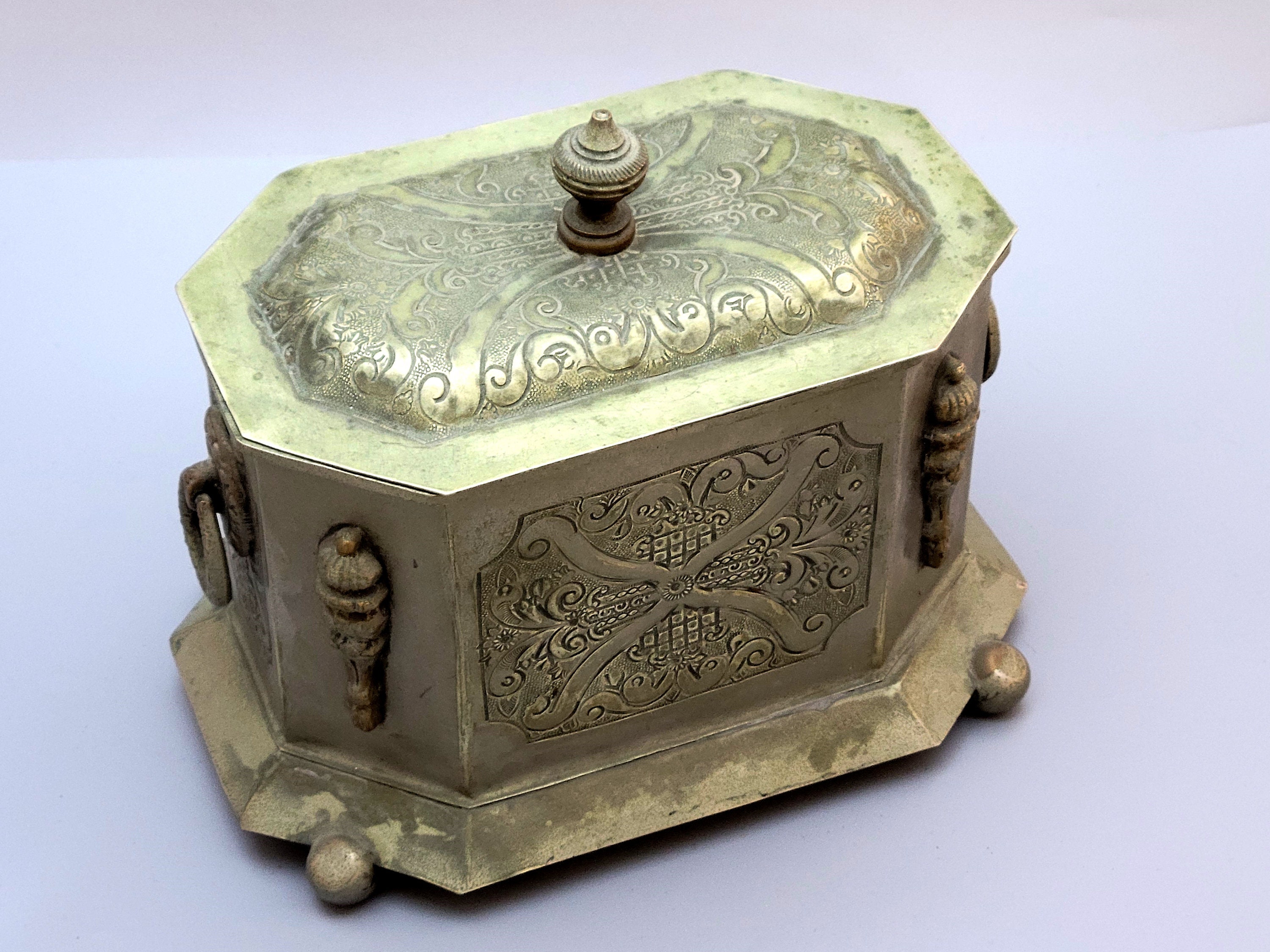 Antique Moroccan Big Jewelry Box, Made of Metal and Silver Plating ...