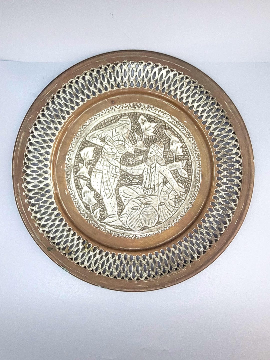 Antique Persian Copper Plate, Plated With Tin and Decorated With ...