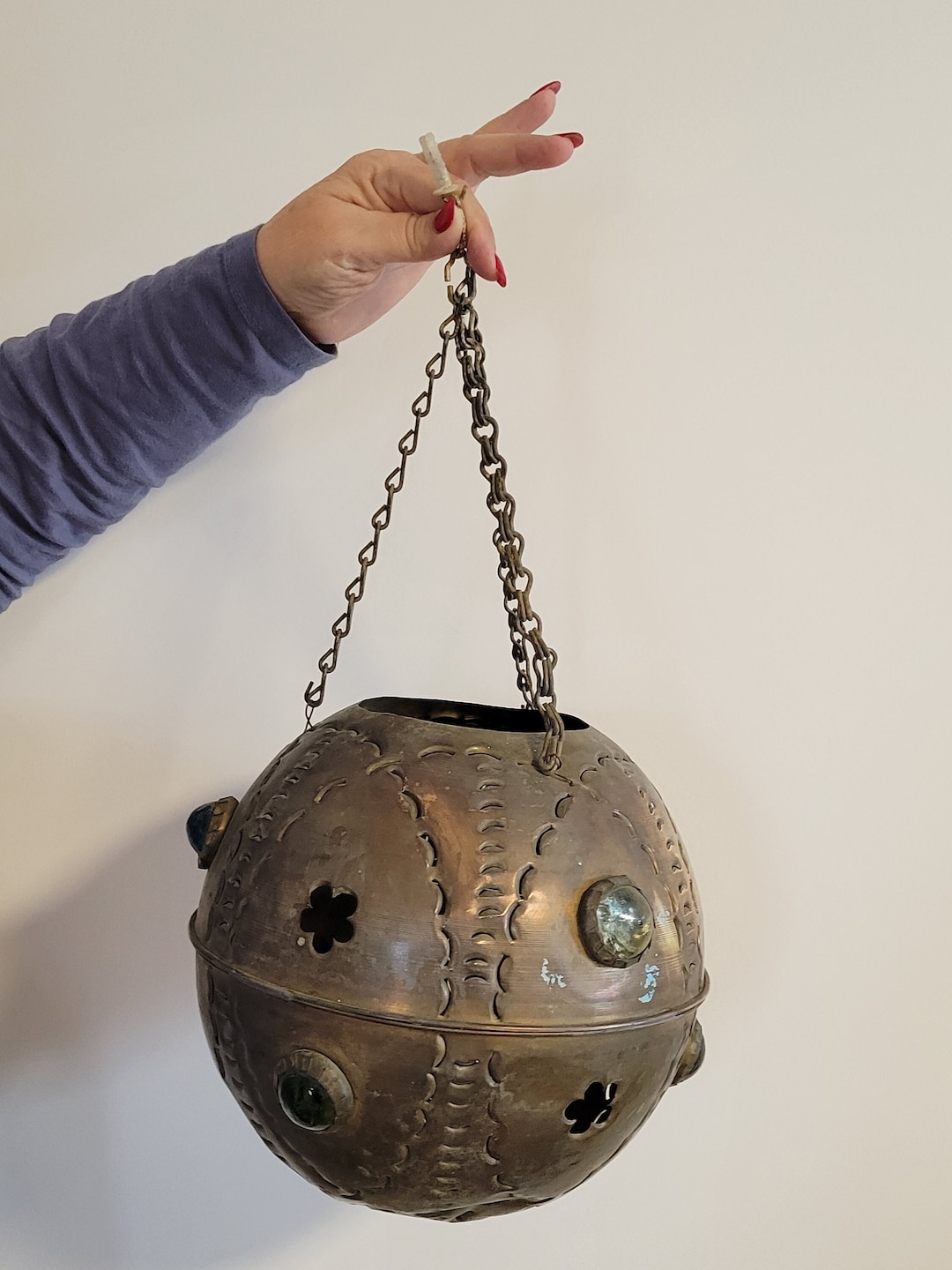 Vintage Copper Palestinian Lamp From the 60th, Decorated With Hebron ...