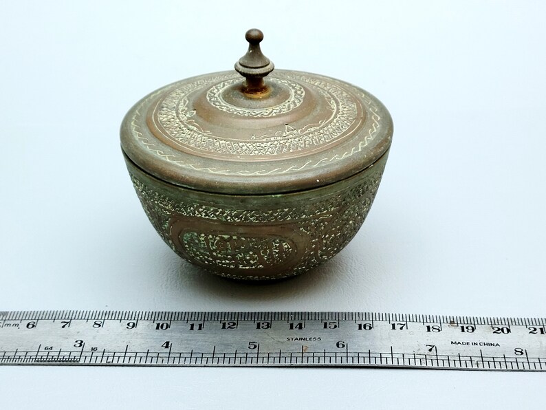 Small Islamic Antique Copper Pill Box Covered With Arabic Phrases and ...