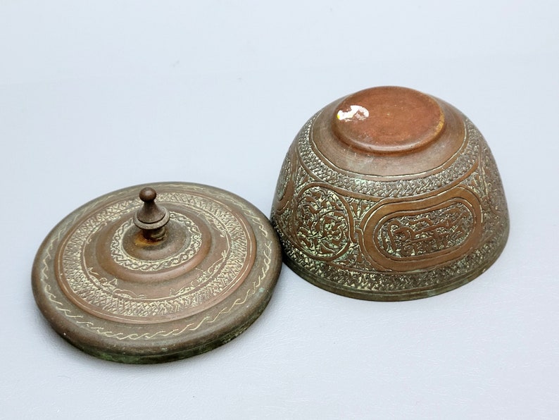 Small Islamic Antique Copper Pill Box Covered With Arabic Phrases and ...