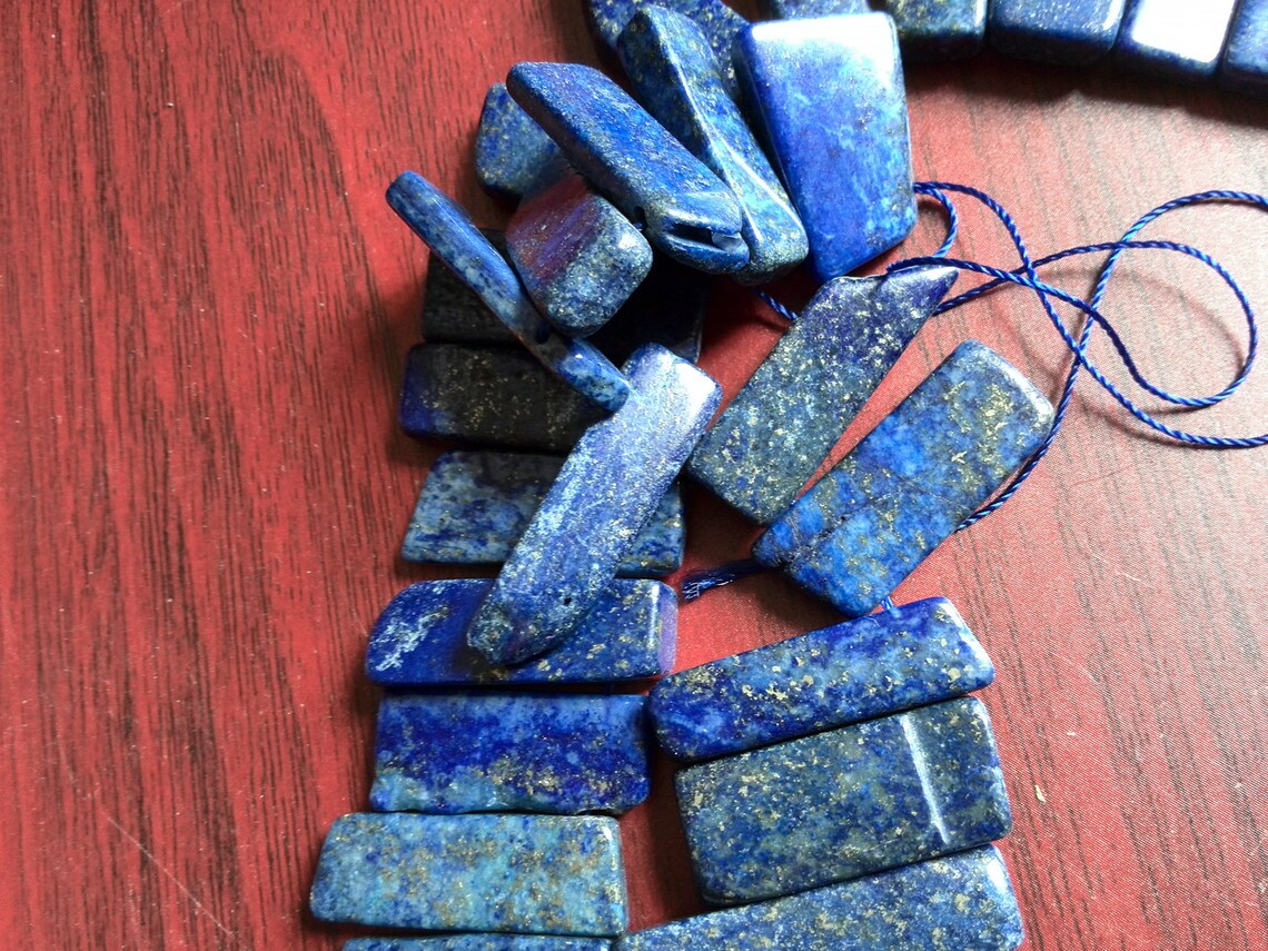 Blue Lapis Lazuli Chips Bead GRADUATED Slice Stick Slab Focal Freeform ...
