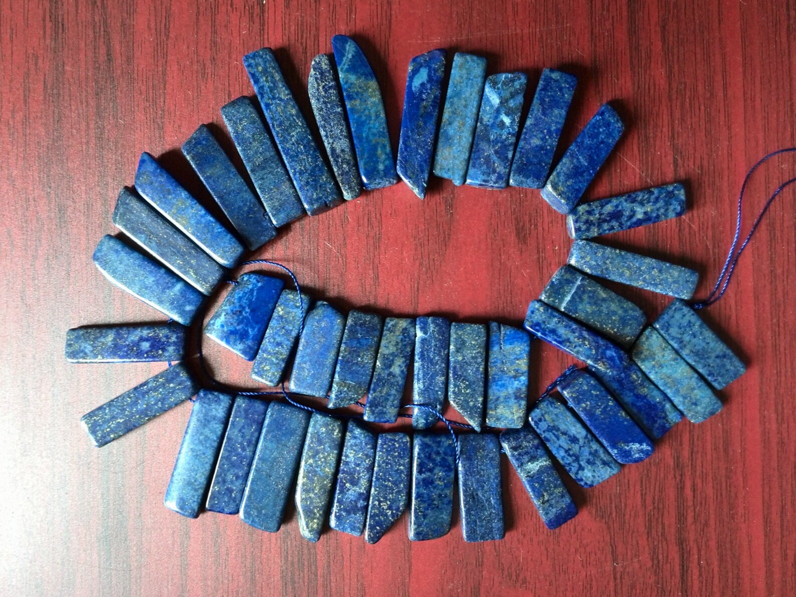 Blue Lapis Lazuli Chips Bead GRADUATED Slice Stick Slab Focal Freeform ...