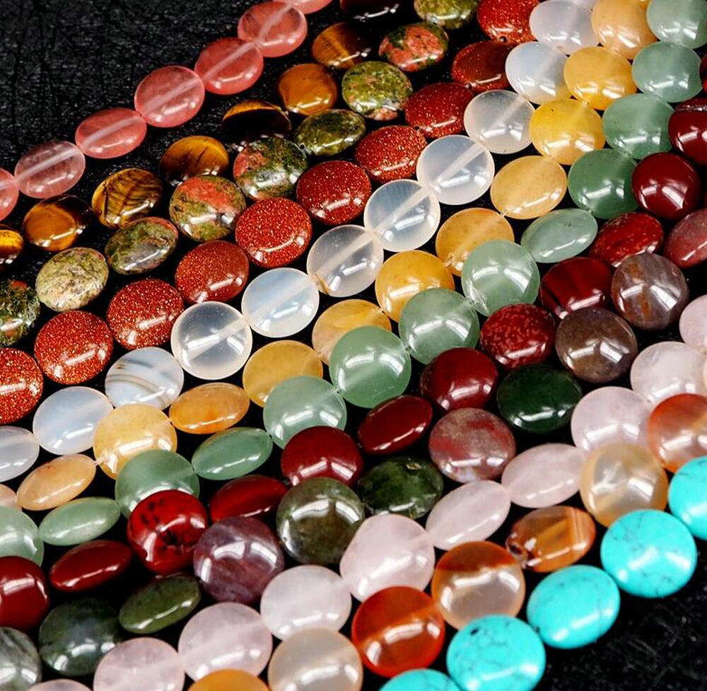 Flat Round Beads Natural Crystal Quartz Stone Gemstone Flat | Etsy