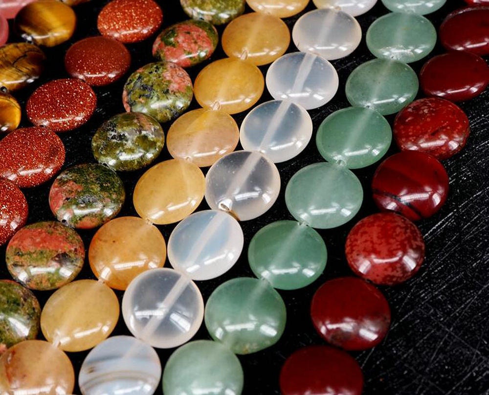 Flat Round Beads Natural Crystal Quartz Stone Gemstone Flat | Etsy