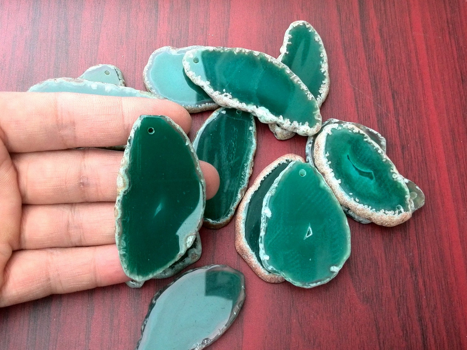 ONE green agate slices DRILLED polished slabs with holes agate | Etsy