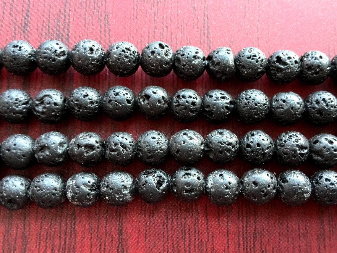 Matte Black Lava Stone Bead Volcano Rock Round Bead Natural Black Stone ...