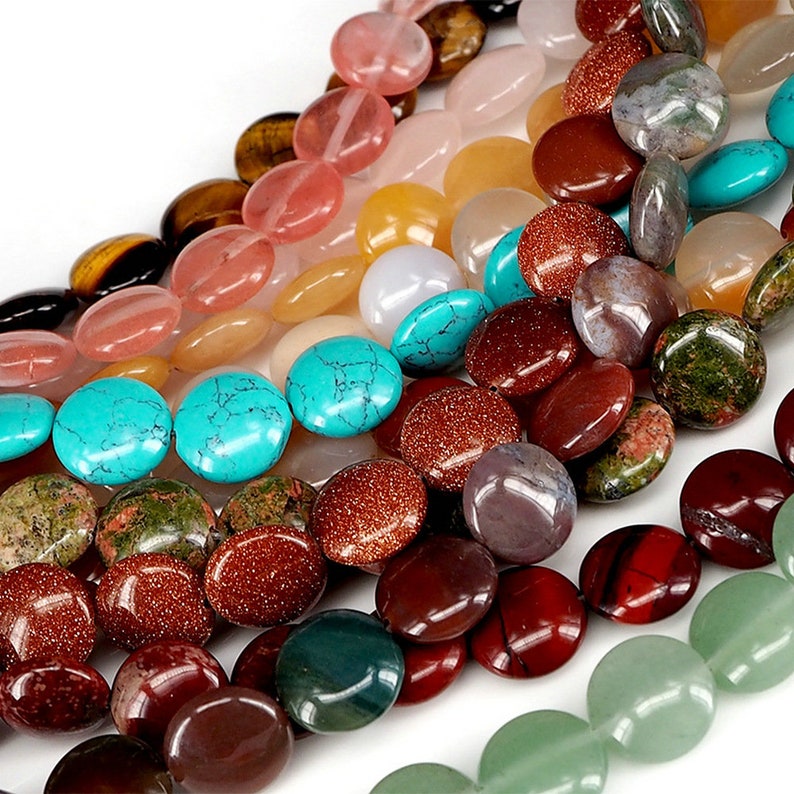 Flat Round Beads Natural Crystal Quartz Stone Gemstone Flat Coin Beads ...