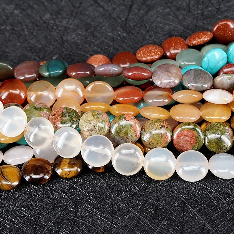 Flat Round Beads Natural Crystal Quartz Stone Gemstone Flat Coin Beads ...
