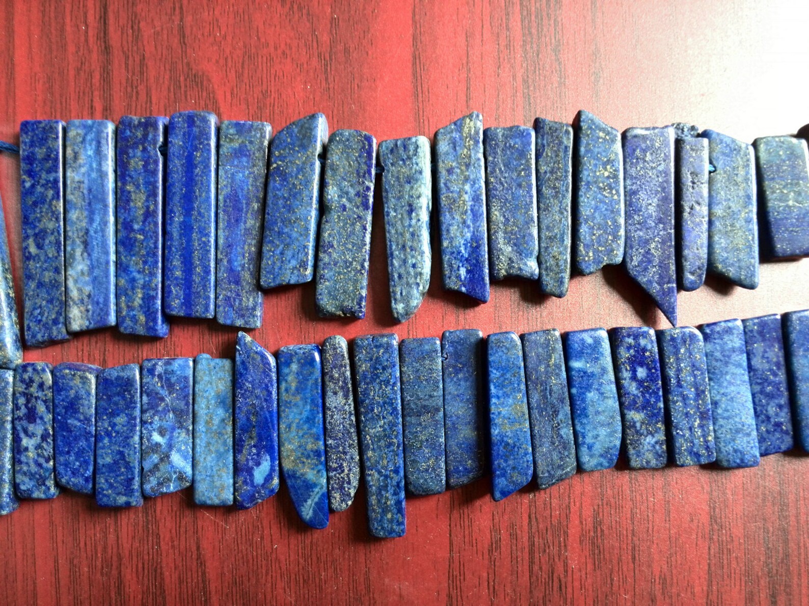 Blue Lapis Lazuli Chips Bead GRADUATED Slice Stick Slab Focal Freeform ...