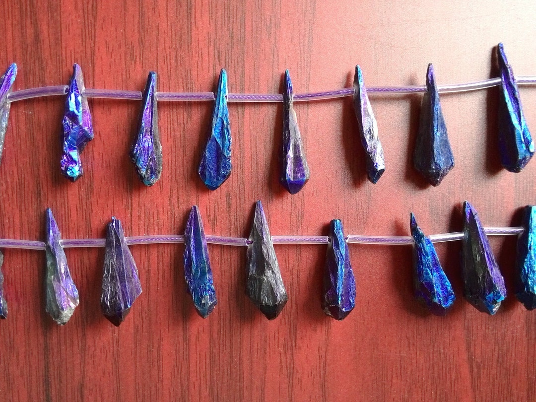 Blue Titanium Quartz Point Beads Freeform Teardrop Tusk Bead Natural ...