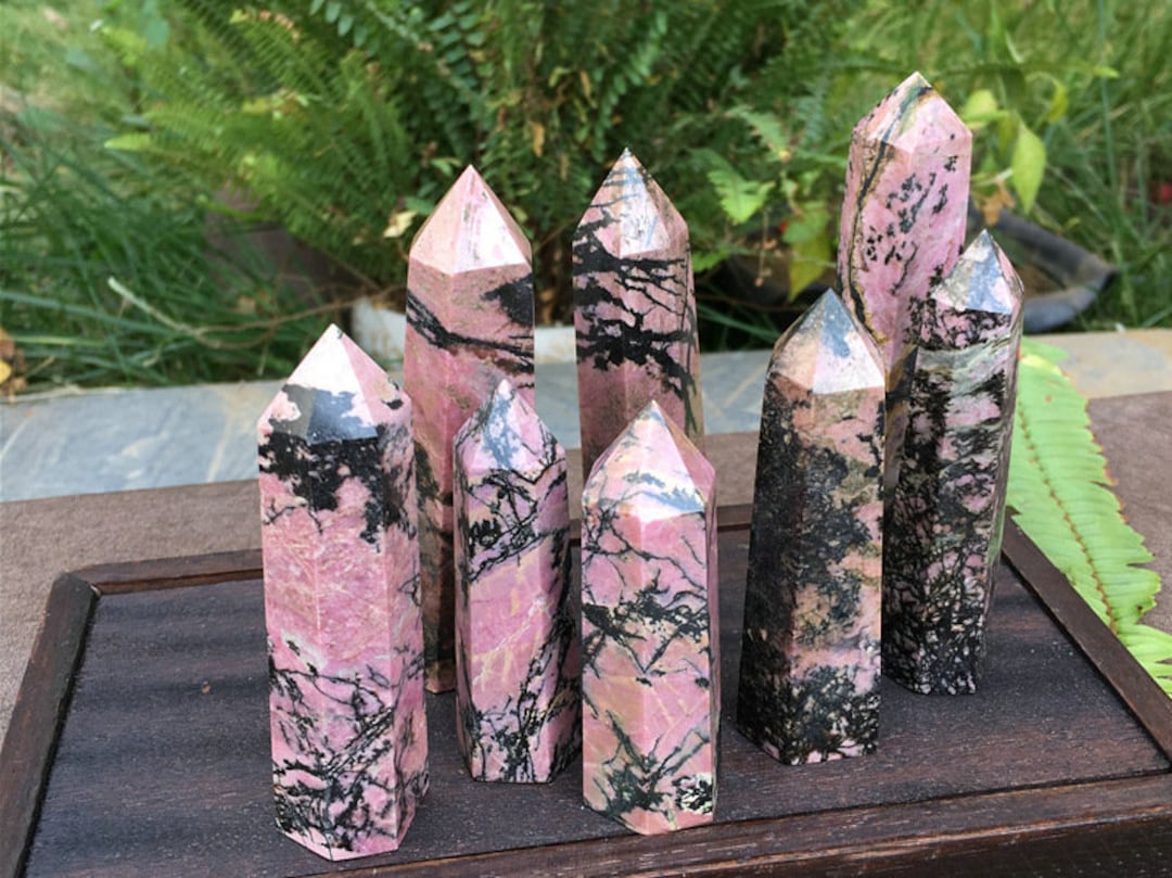 Rhodonite Tower Point Wand Natural Rhodonite Stone Obelisk Hexagonal ...
