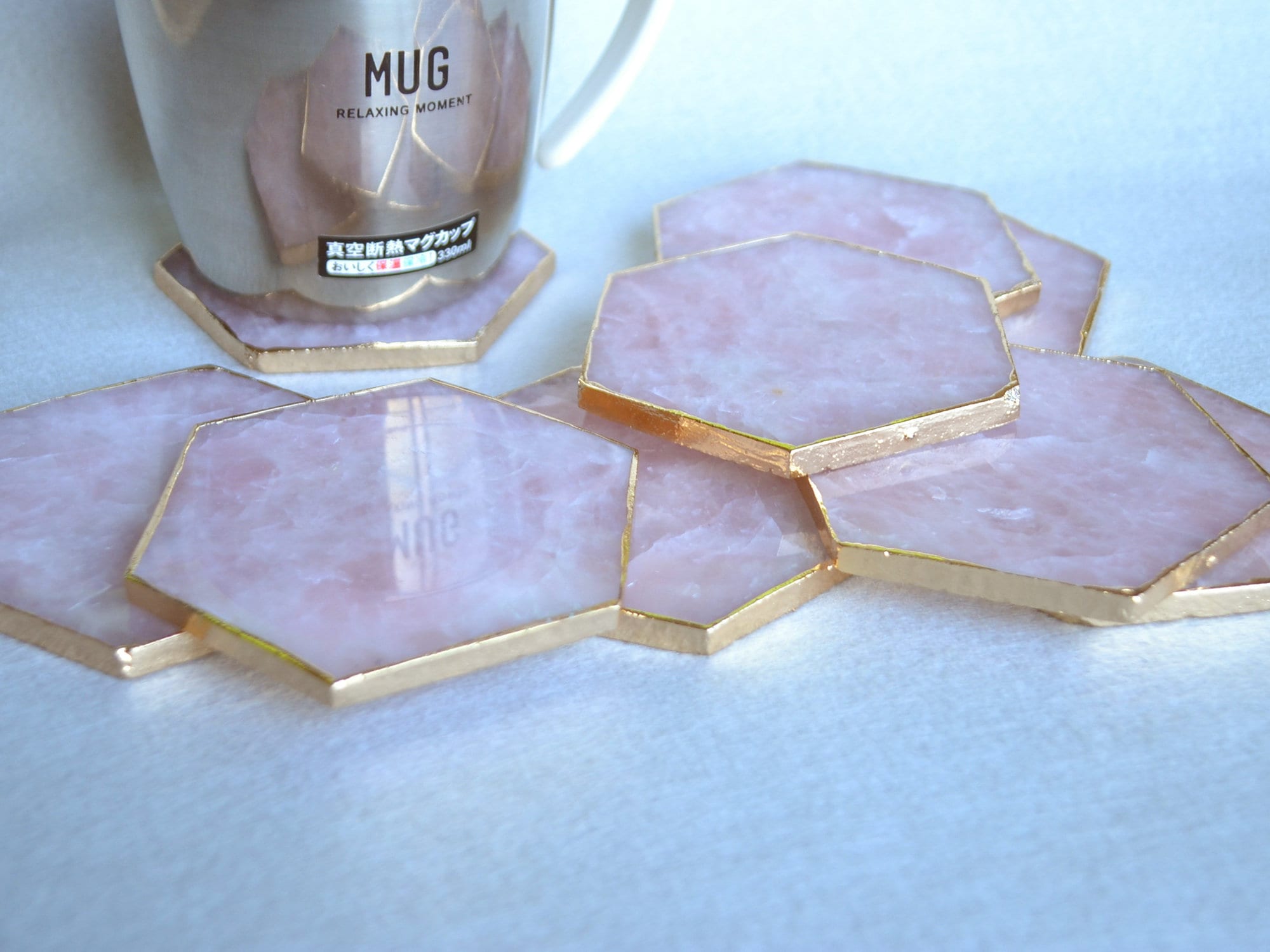 3-3.5'' Rose Quartz Coaster Natural Pink Crystal Gold - Etsy