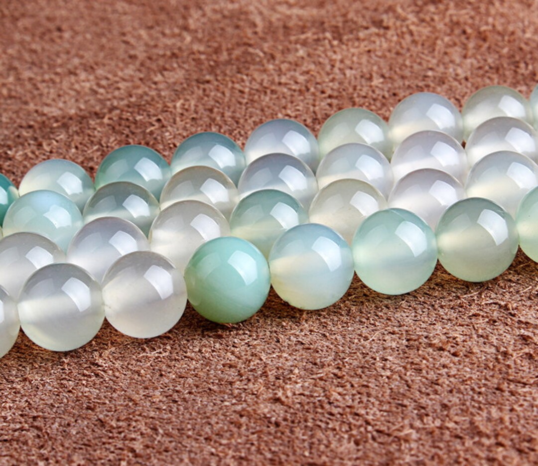 Light Green Agate Beads Stone Beads Round Polished Gemstone Beads ...