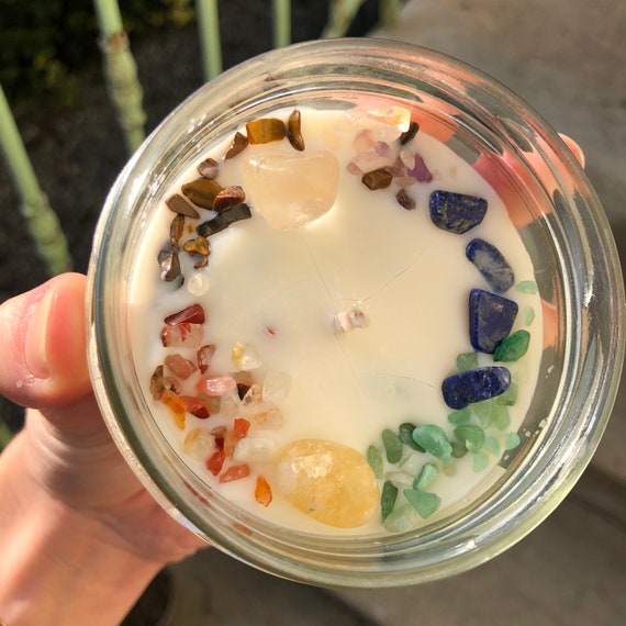 7 Chakras Candle Stones and Lithotherapy Rock Crystal | Etsy