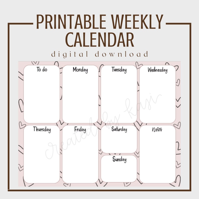Printable Weekly Calendar // Digital Download // Weekly - Etsy