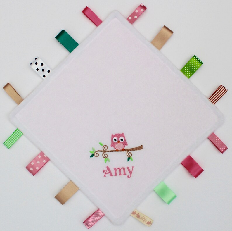 Personalised Baby Taggy Owl Comfort Blanket Satin Taggies | Etsy