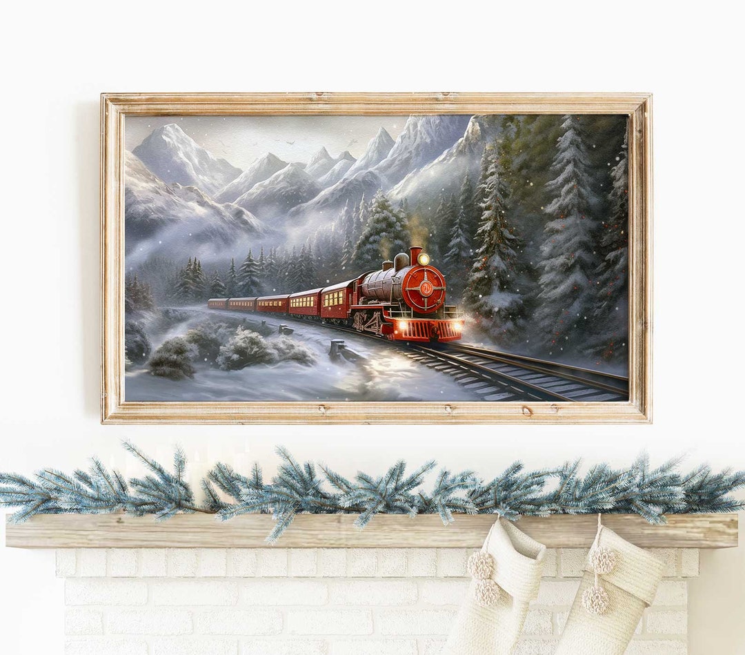 Christmas Frame Tv Art, Winter Frame TV Art, Polar Express, Red Train ...