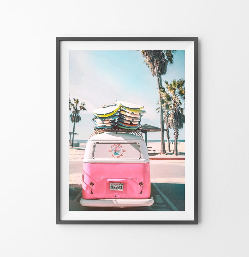 Beach Wall Art Print Retro Combi Van and Palm Trees Photo - Etsy