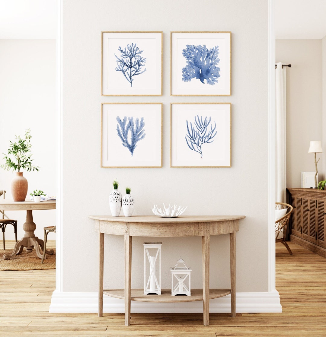 Blue Coral Print Set: Coastal Hamptons Style Wall Art (digital Download ...