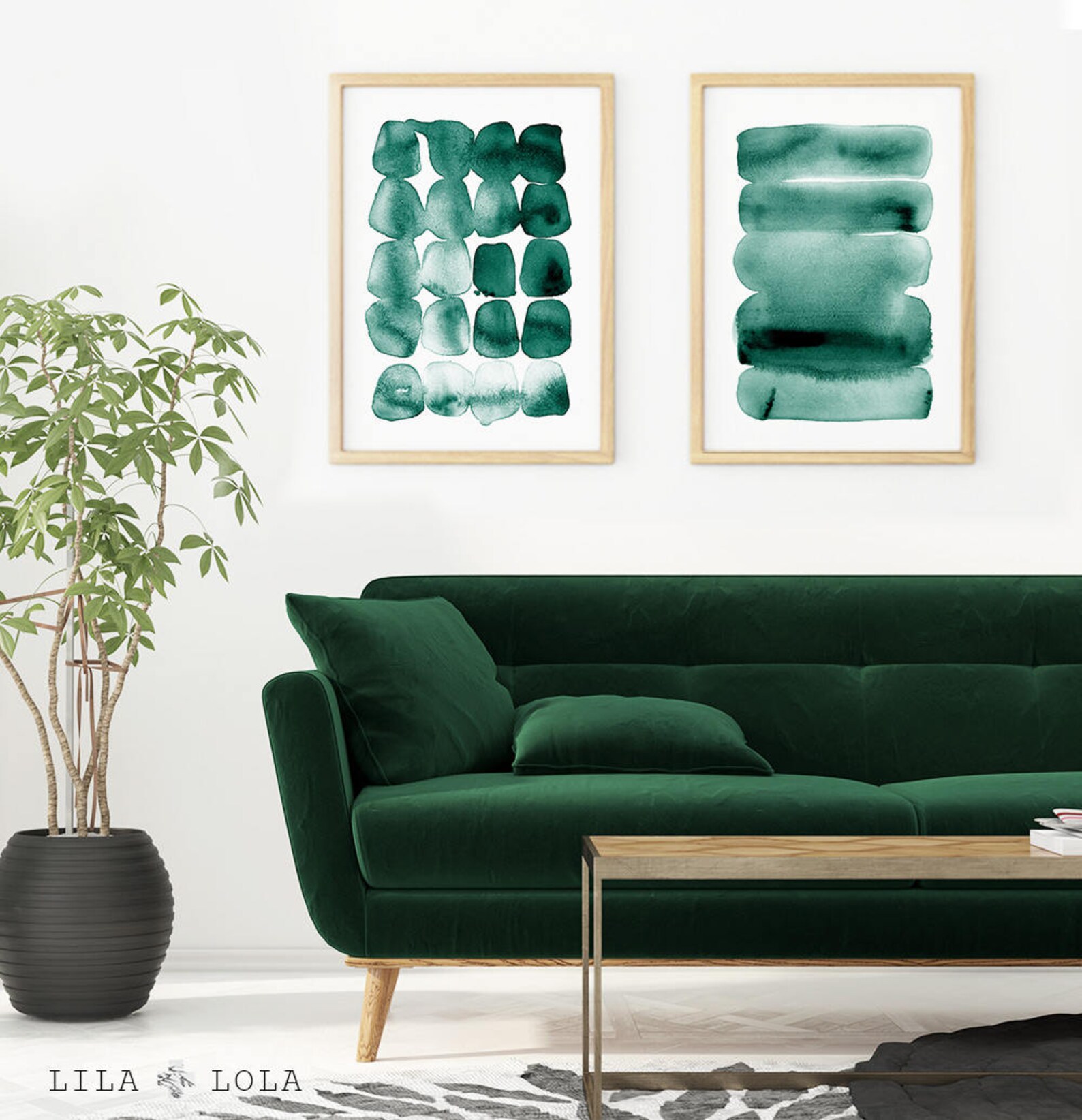Green Print Abstract Painting Watercolour Wall Art | Etsy