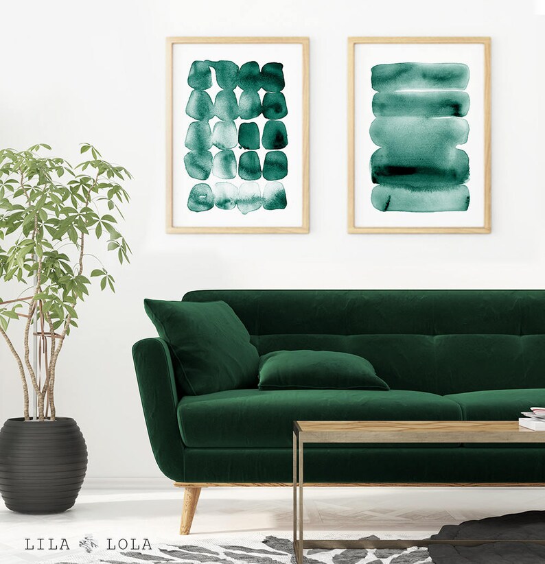 Green Print Abstract Painting Watercolour Wall Art | Etsy