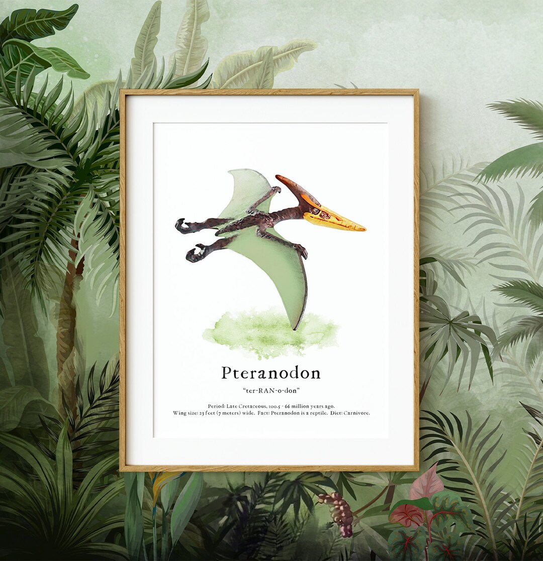 Dinosaur Wall Art Poster Print ~ Pteranodon Watercolor Picture With Fun ...