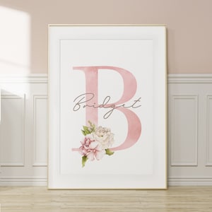 Floral Baby Bunny Name and Letter Print ~ Personalised Initial for ...