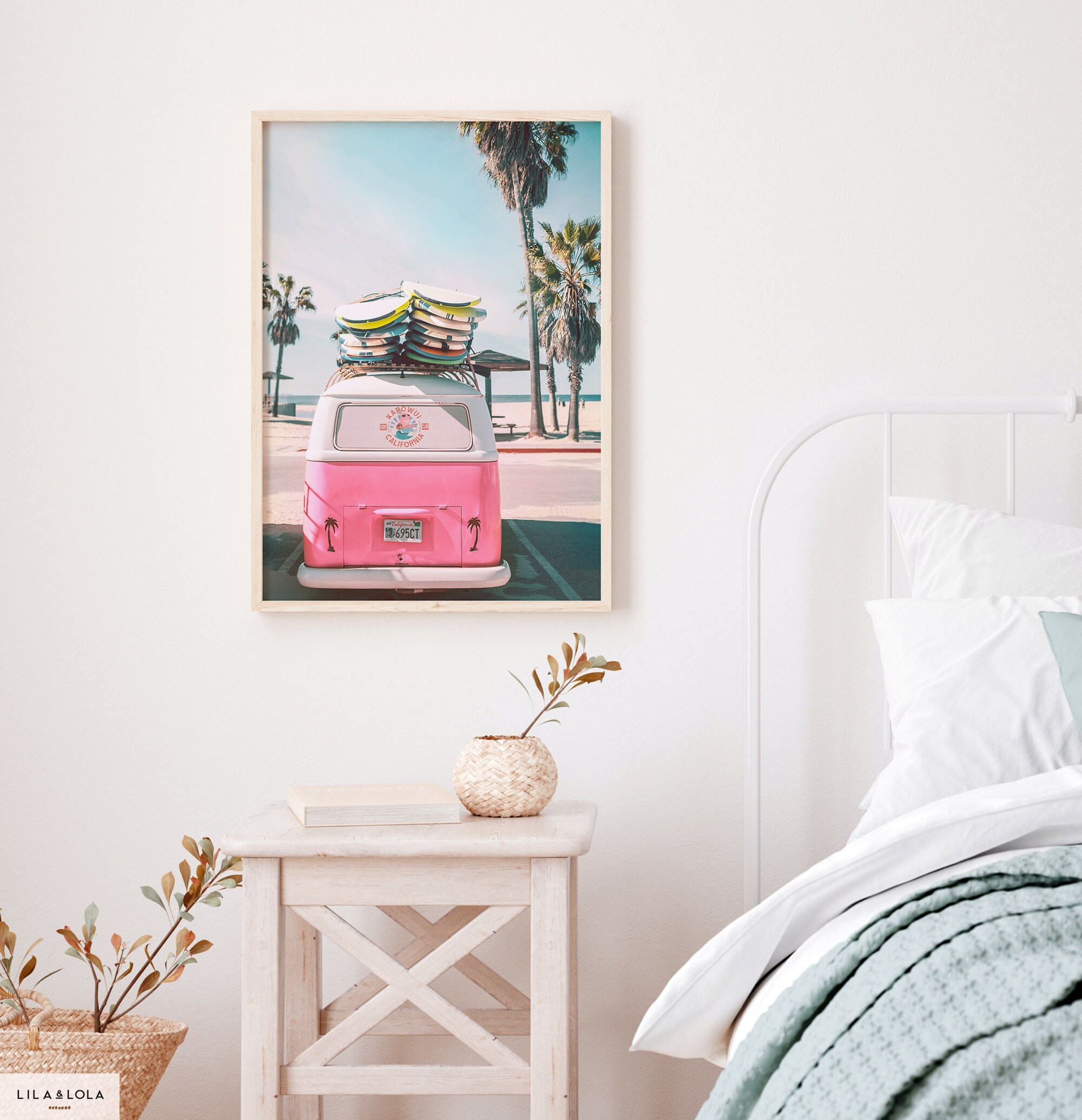 Beach Wall Art Print ~ Retro Combi Van and Palm Trees Photo ~ Printable ...