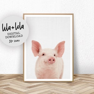 Farm Animal Print, Farmhouse Printable, Pig Wall Art, Nursery Animal ...