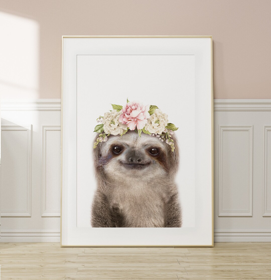 Baby Sloth Wall Art Print ~ Floral Crown ~ Girls Bedroom Decor ...