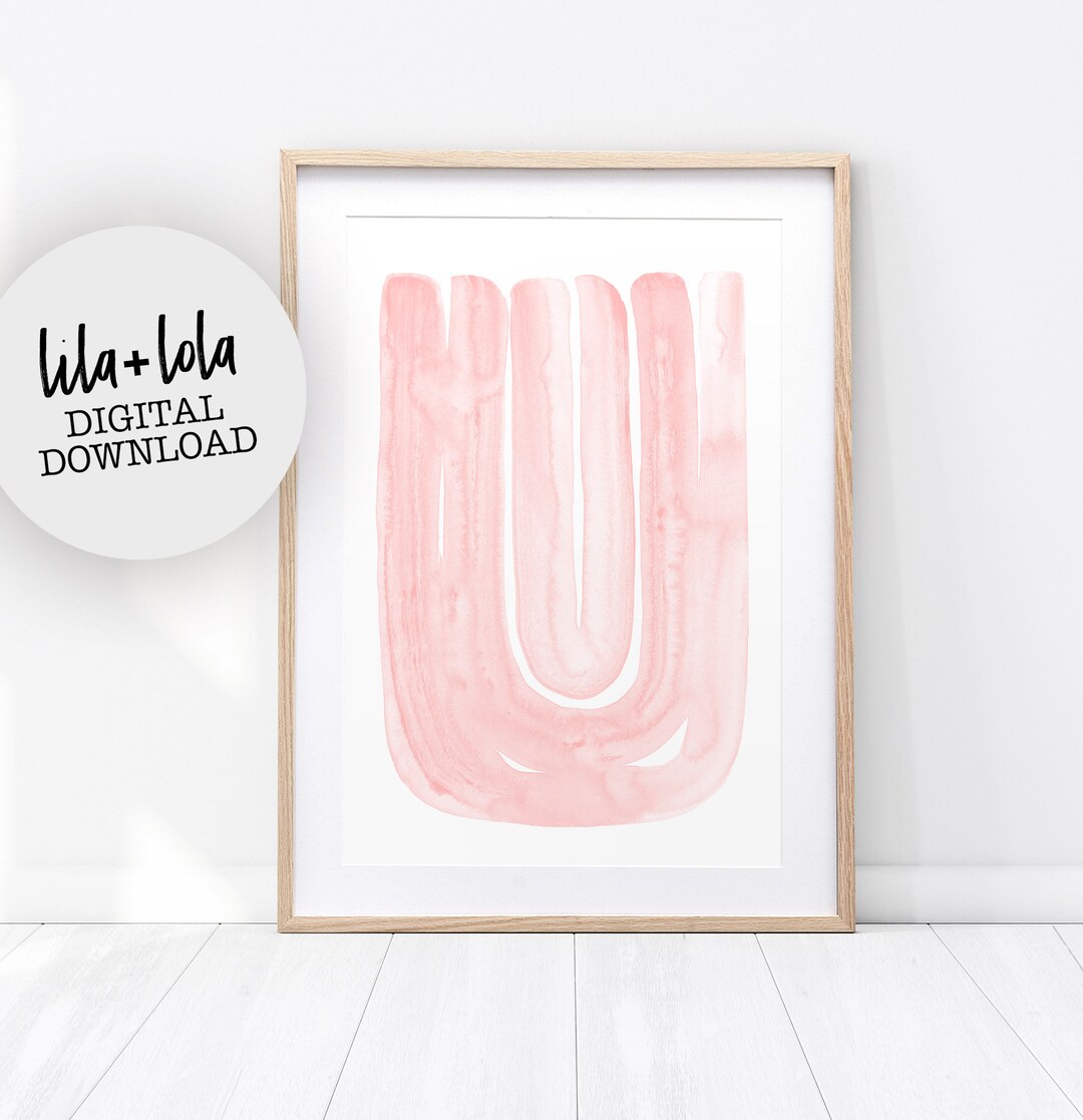 Abstract Print, Watercolor Painting, Blush Pink Wall Art, Digital ...