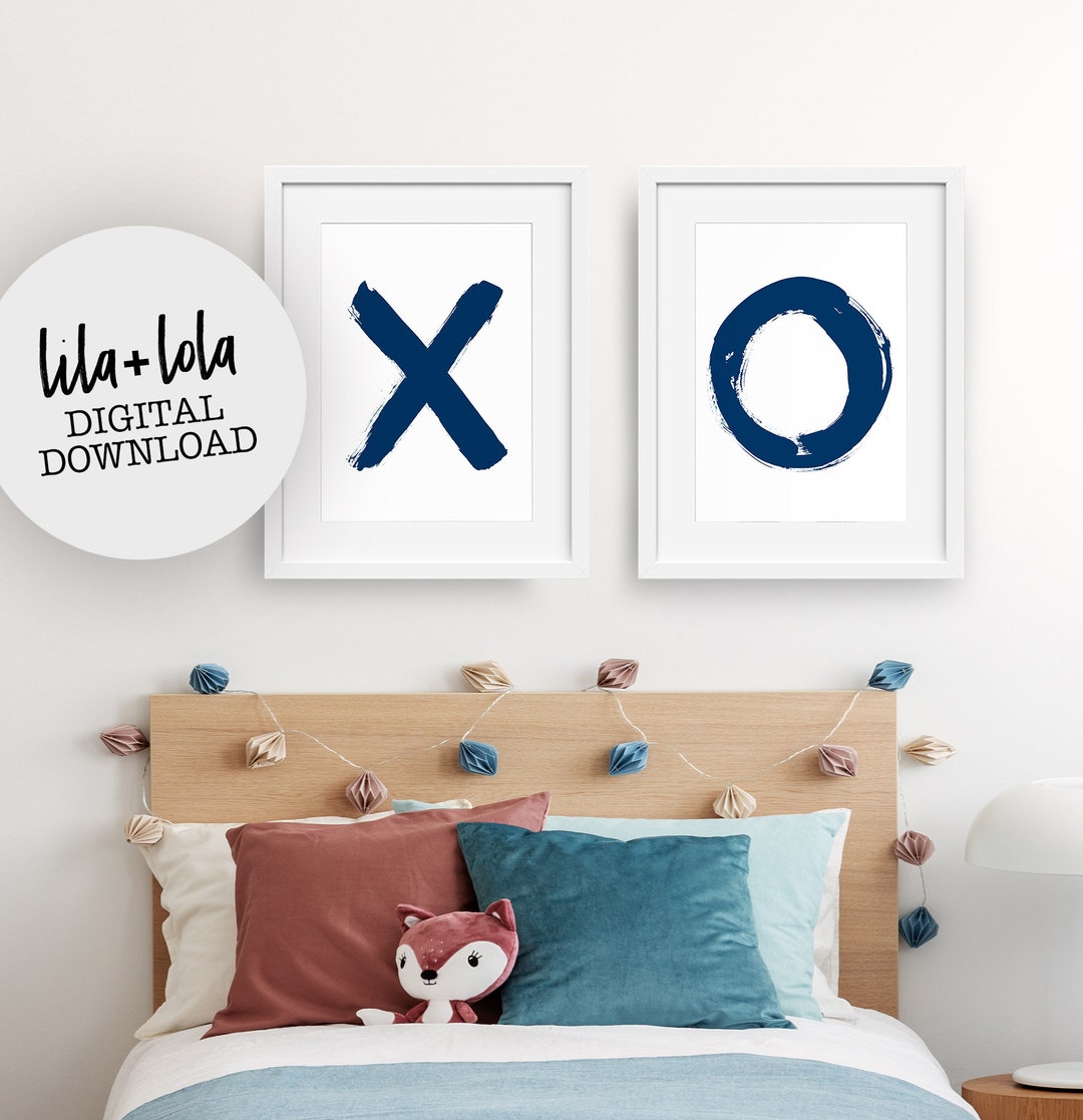 X and O Print Set, Navy Blue and White - Printable Wall Art - Boys ...