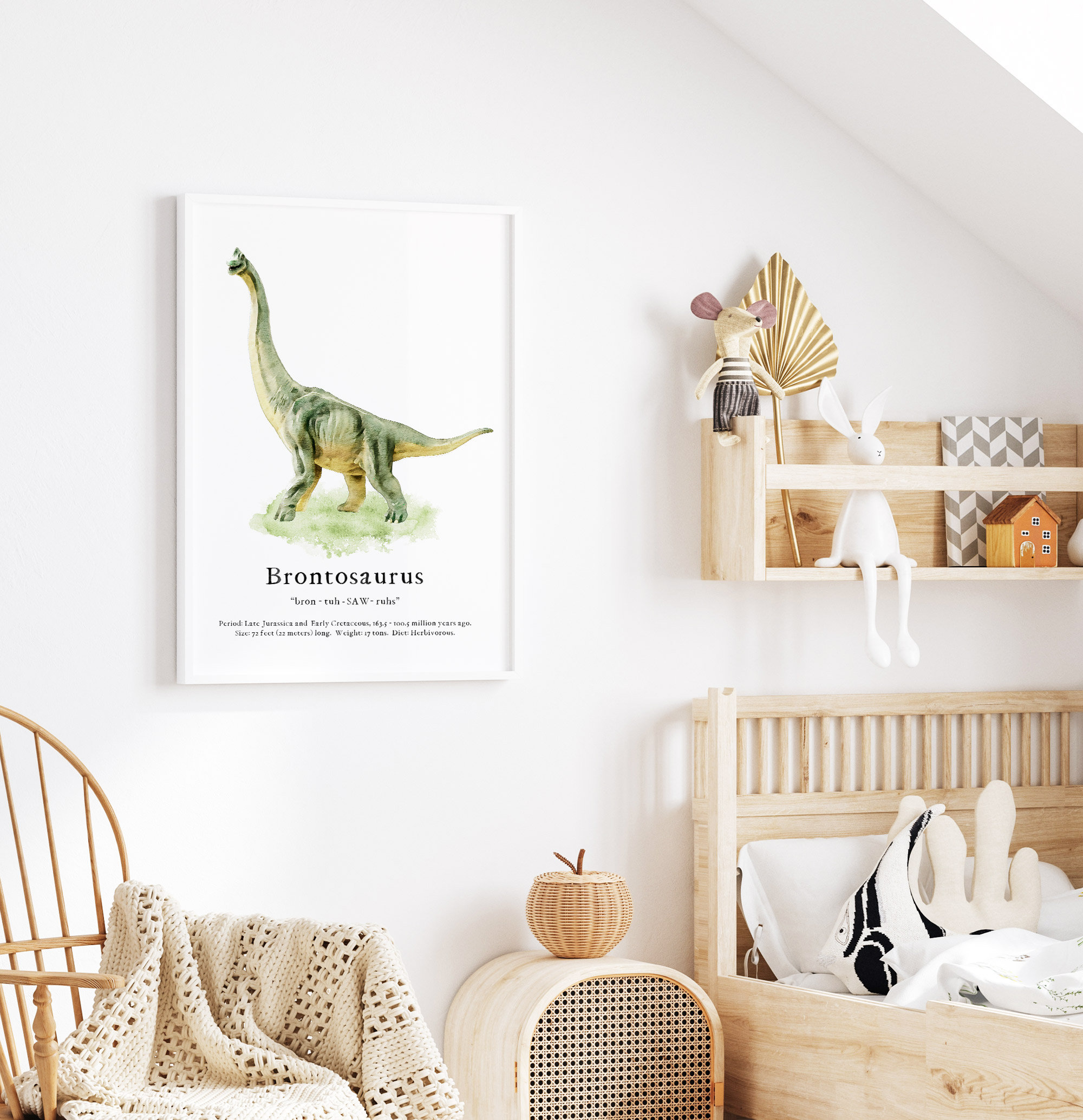 Dinosaur Wall Art Poster Print ~ Brontosaurus Watercolor Picture With ...