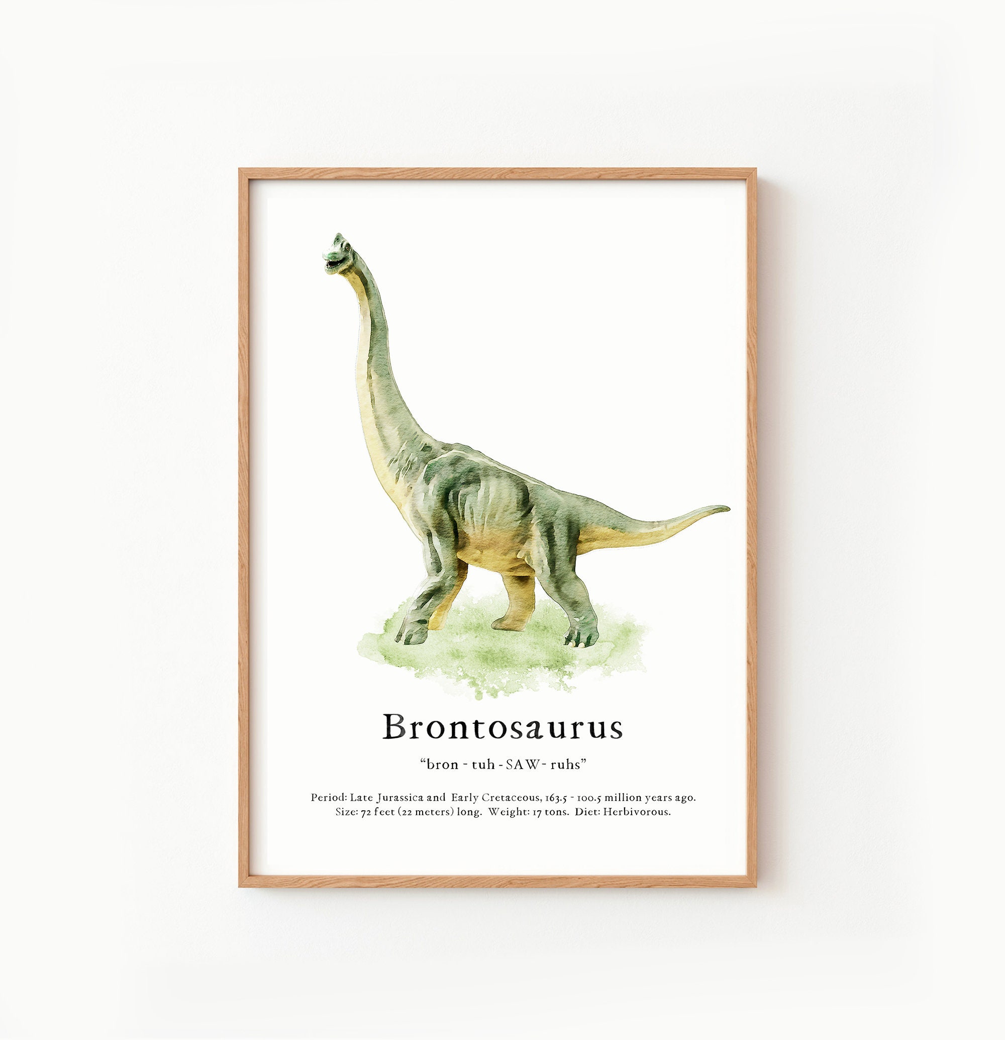 Dinosaur Wall Art Poster Print ~ Brontosaurus Watercolor Picture With ...