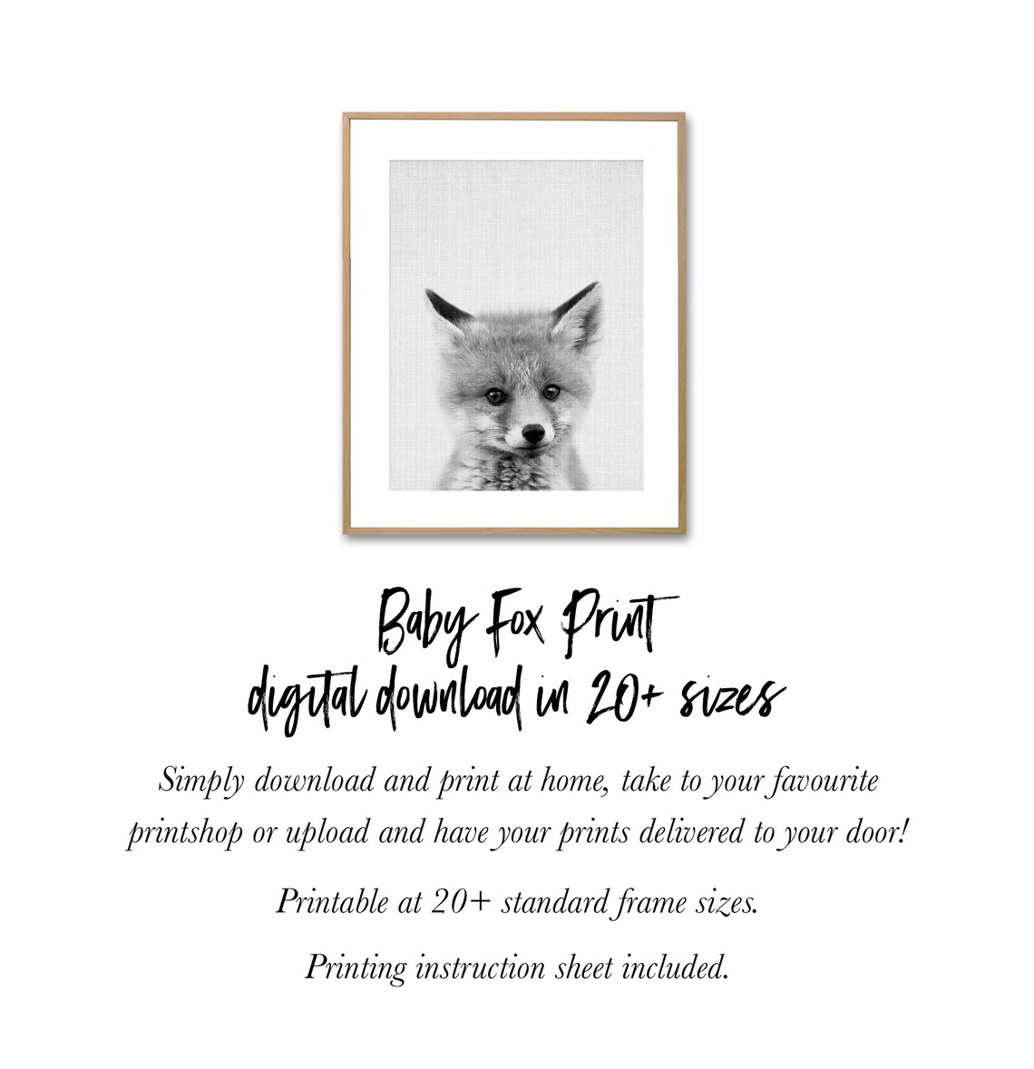Fox Print: Black and White Animal Photo, Woodland Nursery Decor ...