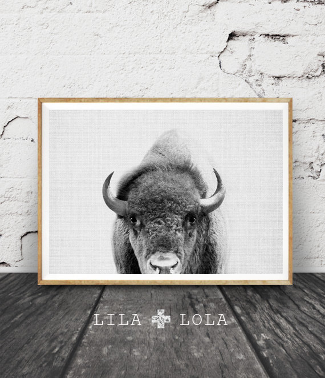 Black and White Bison Print: Minimalist Landscape Wall Art (digital ...
