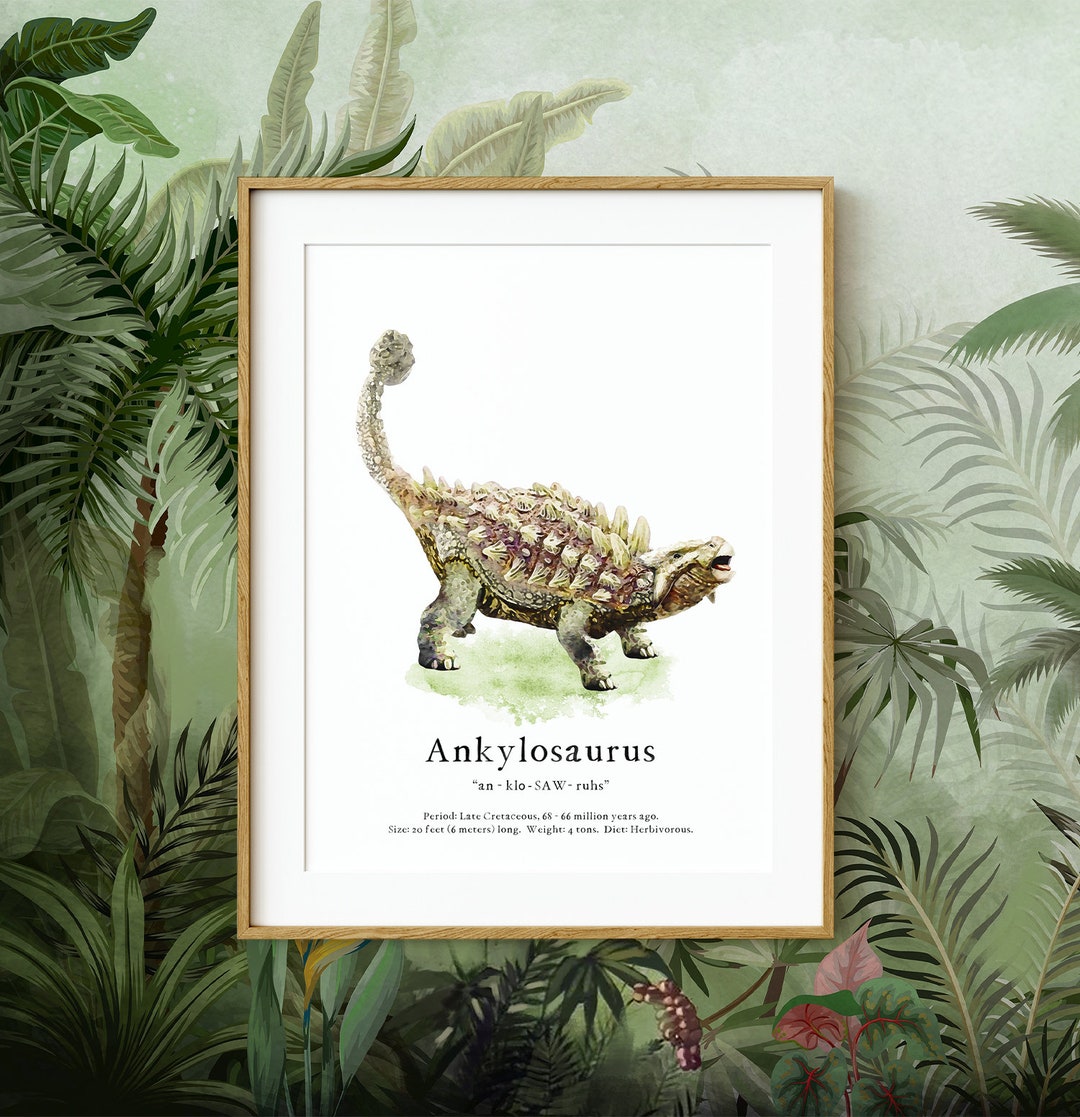 Dinosaur Wall Art Print ~ Ankylosaurus Watercolor Picture With Fun ...