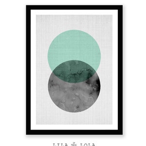 Modern Wall Art, Minimalist Decor, Geometric, Circle Print, Mint Green ...