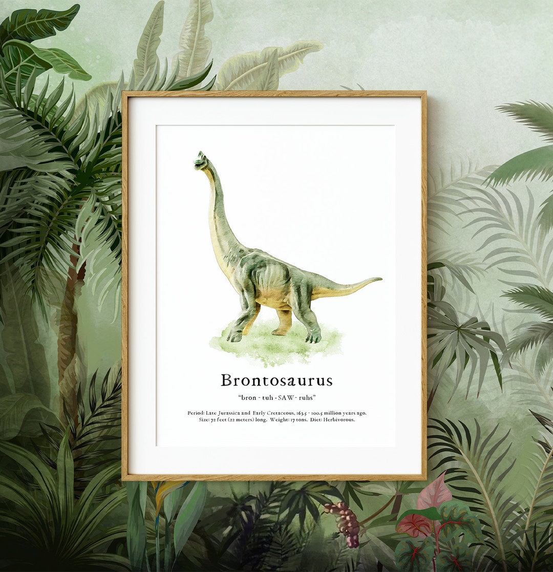 Dinosaur Wall Art Poster Print ~ Brontosaurus Watercolor Picture With ...