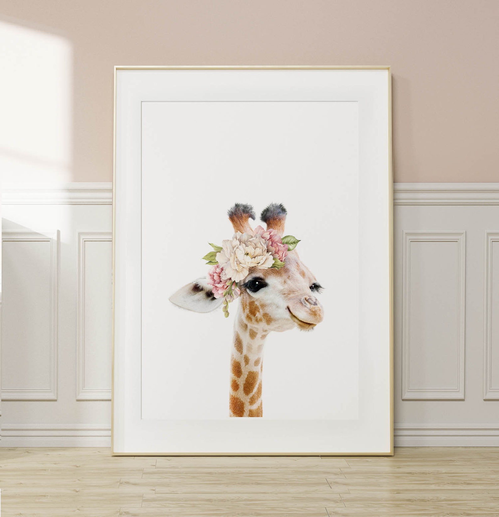 Baby Giraffe Floral Crown Print: Girls Nursery Decor (digital Download ...