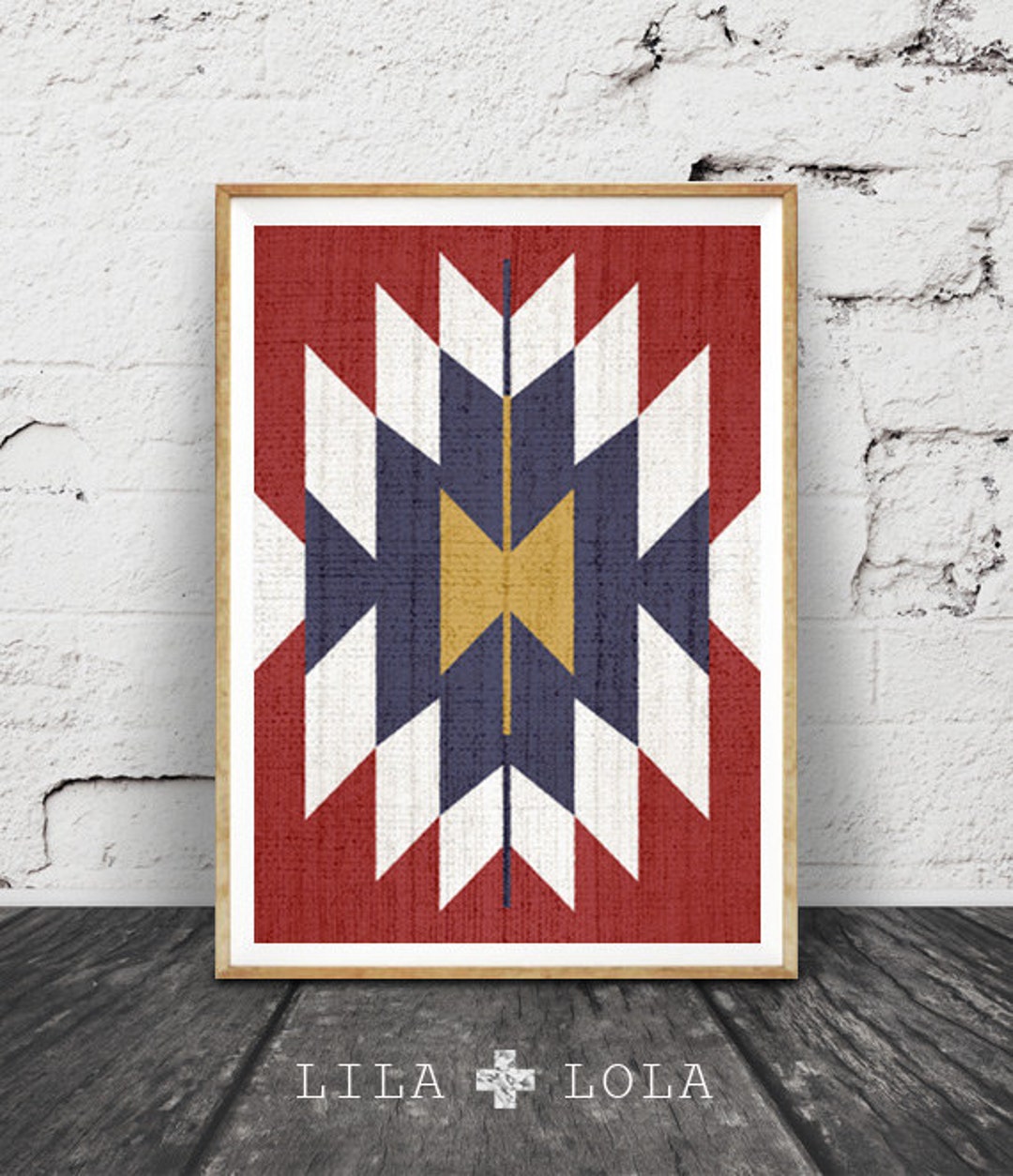 Aztec Print, Western Art Decor, Mexican Rug, Mexico, Tribal, Red Blue ...