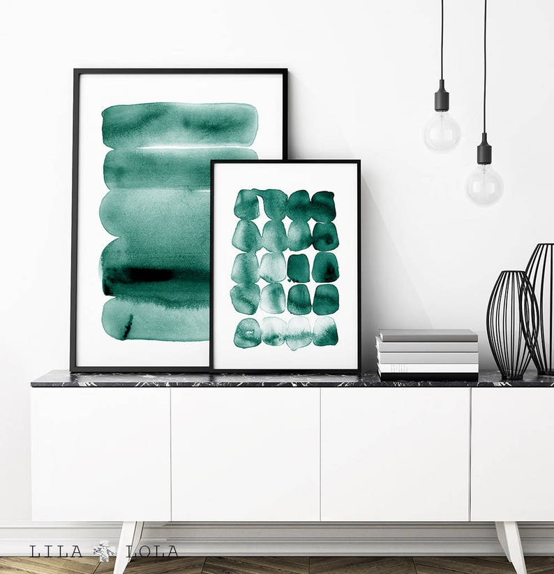 Green Print Abstract Painting Watercolour Wall Art | Etsy