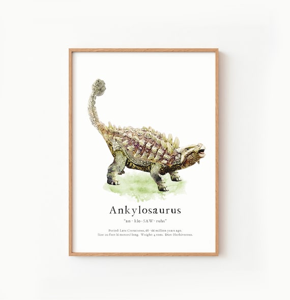 Dinosaur Wall Art Print Ankylosaurus Watercolor Picture With - Etsy