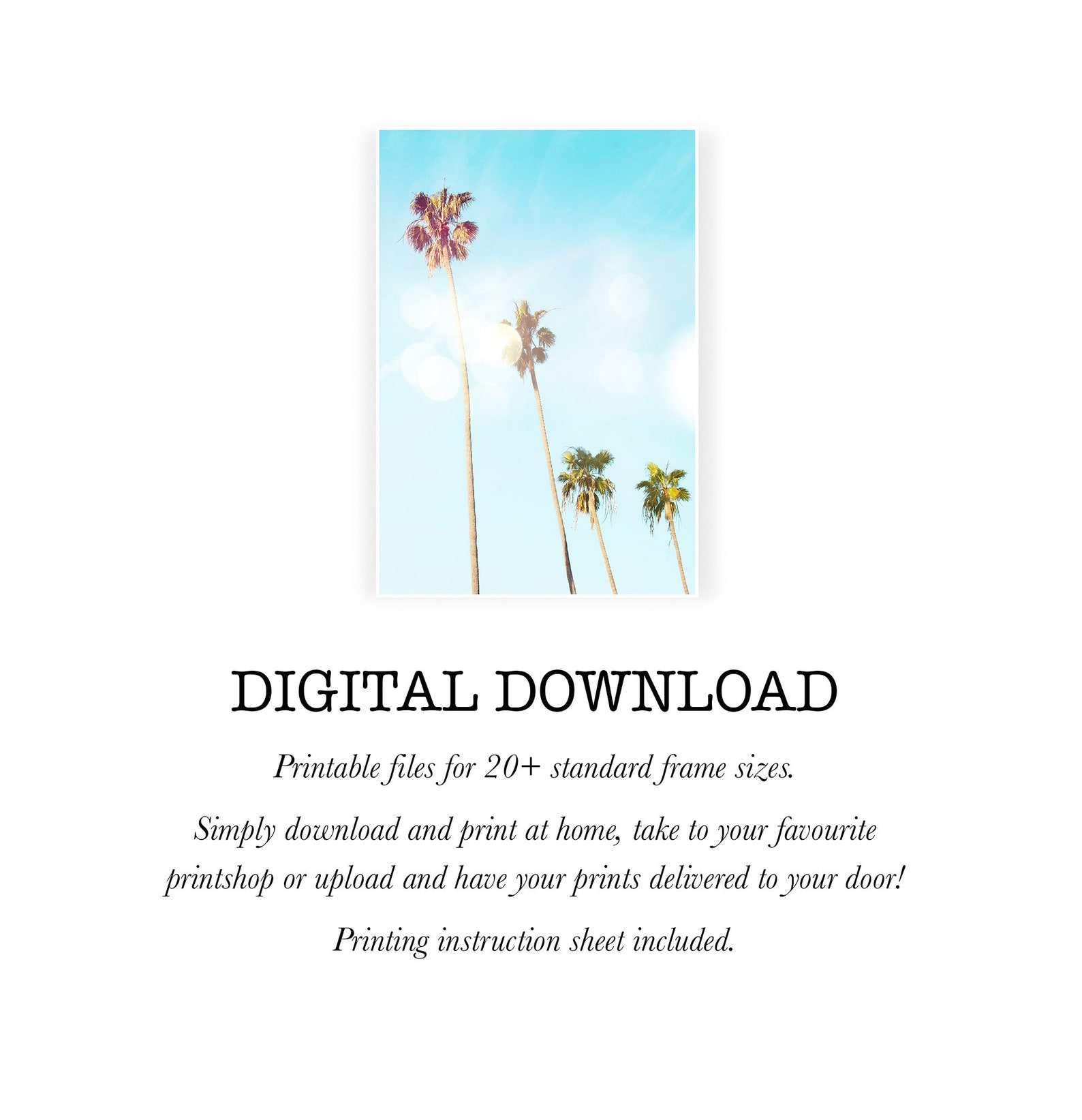 Palm Tree Print Printable Digital Download Beach Coastal | Etsy