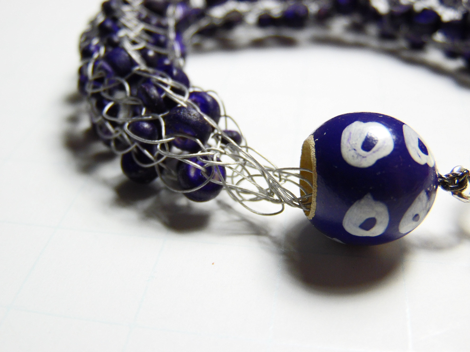 French Knit Wire Bracelet With Wood Beads Wood and Steel Wire - Etsy