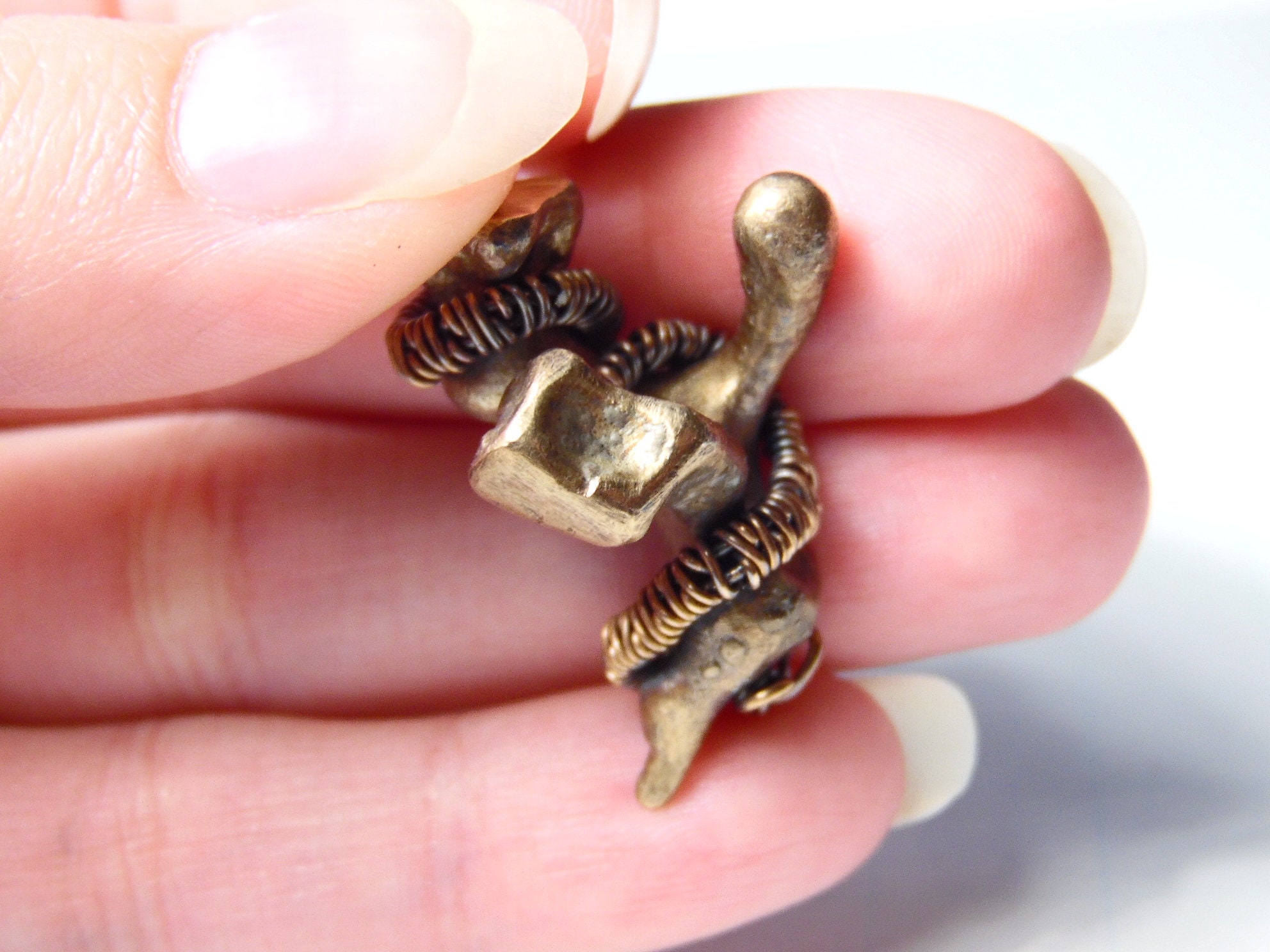 Modern Art Bronze Pendant, Bronze Cast Pendant Wrapped in Bronze Wire ...