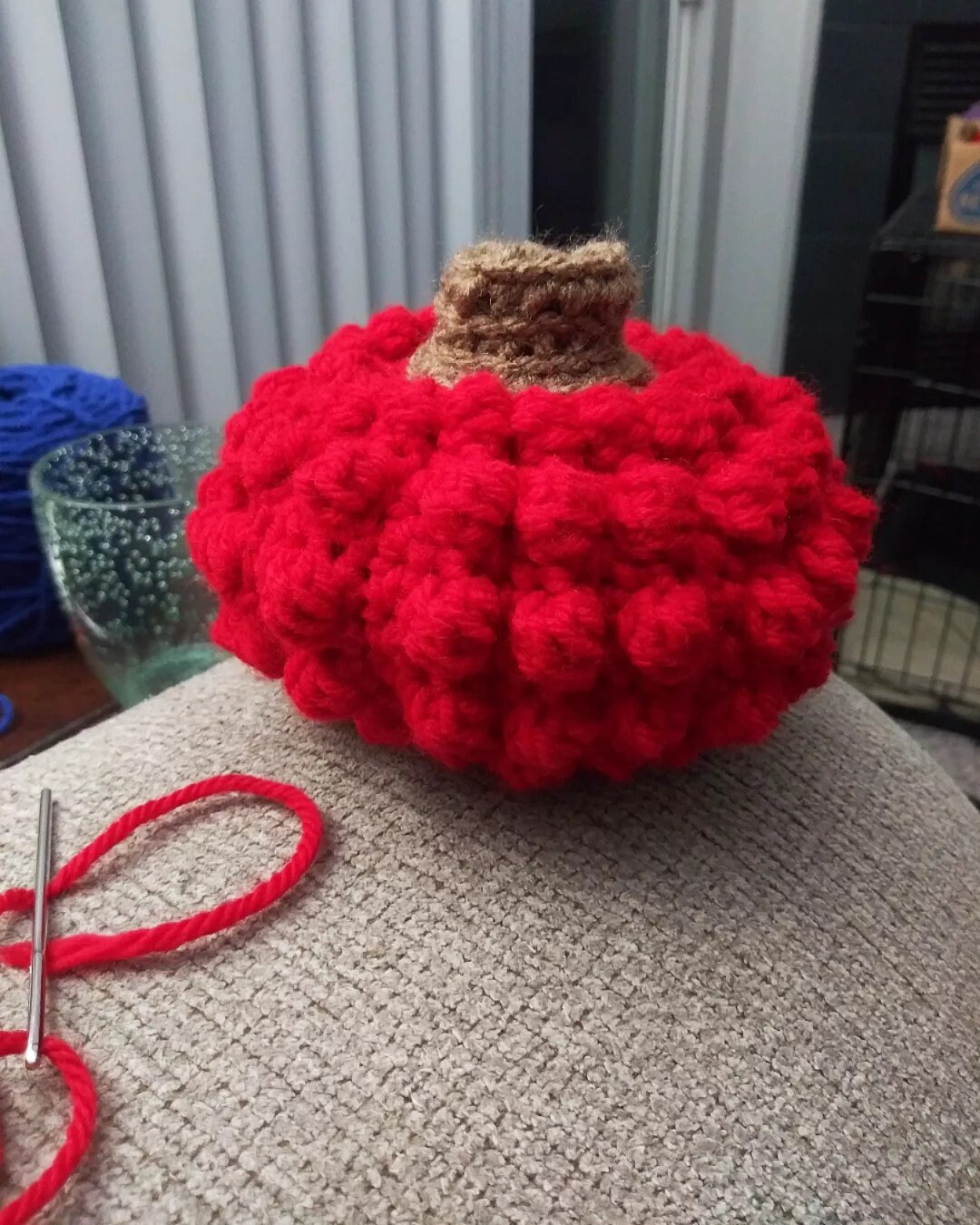 Crochet Bumpy Red Pumpkin, Textured Fall Decor, Halloween Gourd Plushie ...