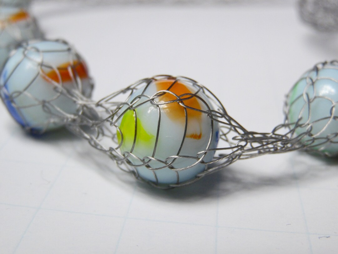 Knit Cord Jewelry, French Knit Wire Necklace With Captured Marbles ...