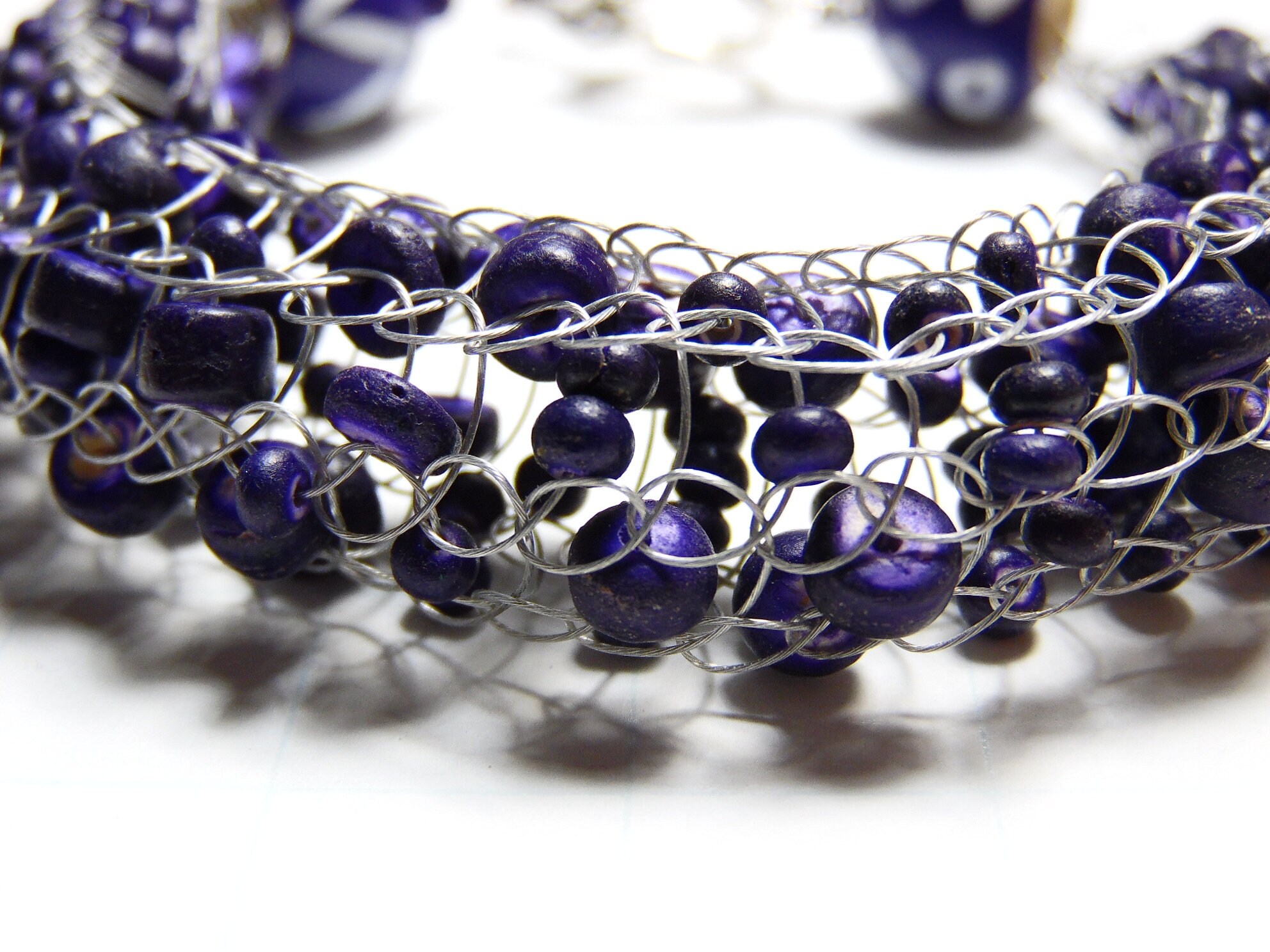 French Knit Wire Bracelet With Wood Beads Wood and Steel Wire - Etsy